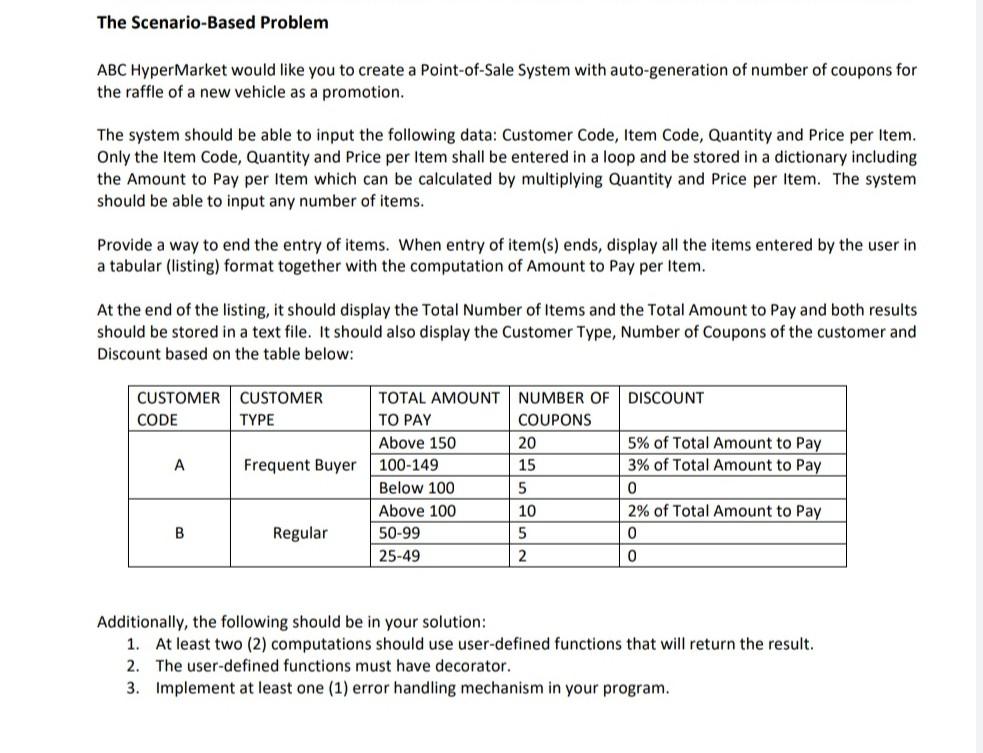 Solved The Scenario-Based Problem ABC Hypermarket would like | Chegg.com