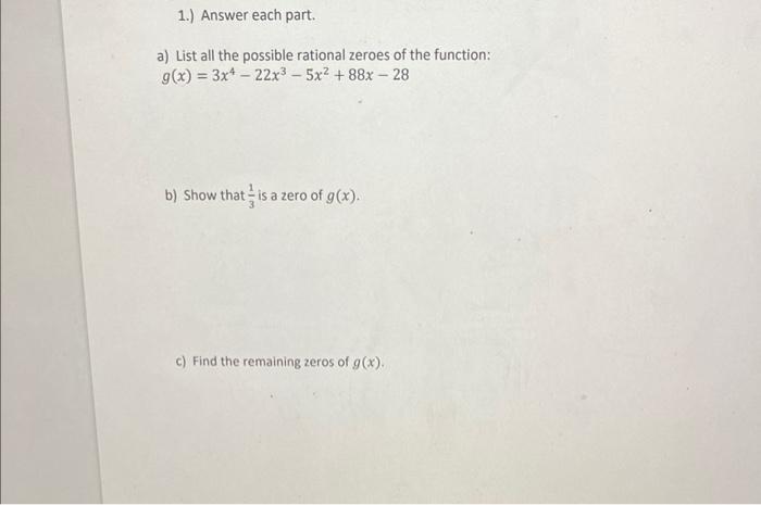 Solved 1.) Answer each part. a) List all the possible | Chegg.com