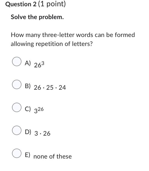 Solved Question 2 (1 point) Solve the problem. How many | Chegg.com