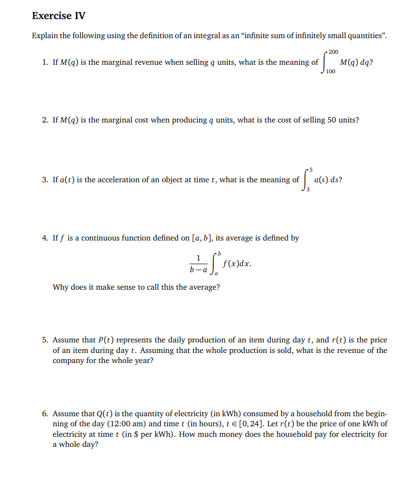 Solved Exercise IVExplain the following using the definition | Chegg.com