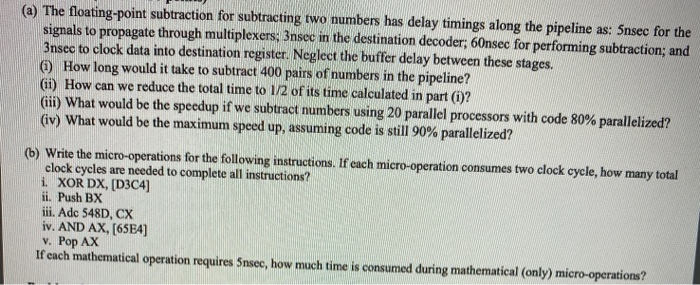 Solved (a) The floating-point subtraction for subtracting | Chegg.com