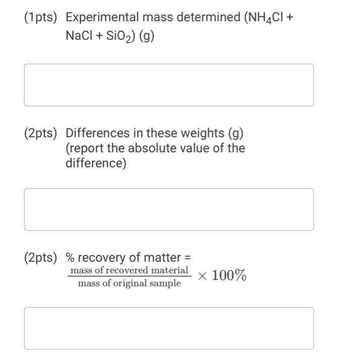 (3pts) Determination of Mass of SiO2 Recovered from | Chegg.com