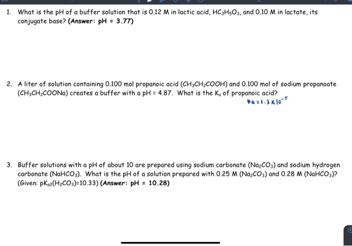 Solved What is the ph of a buffer solution that is .12M in | Chegg.com