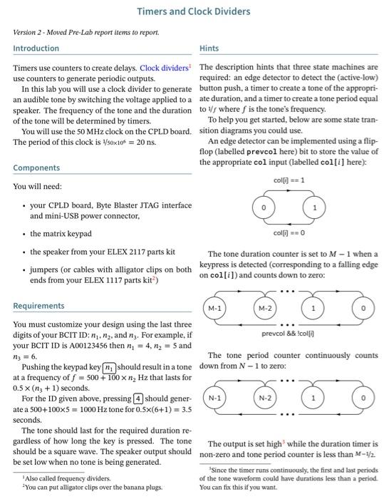 Timers and Clock Dividers Version 2 - Mowed Pre-Lab | Chegg.com