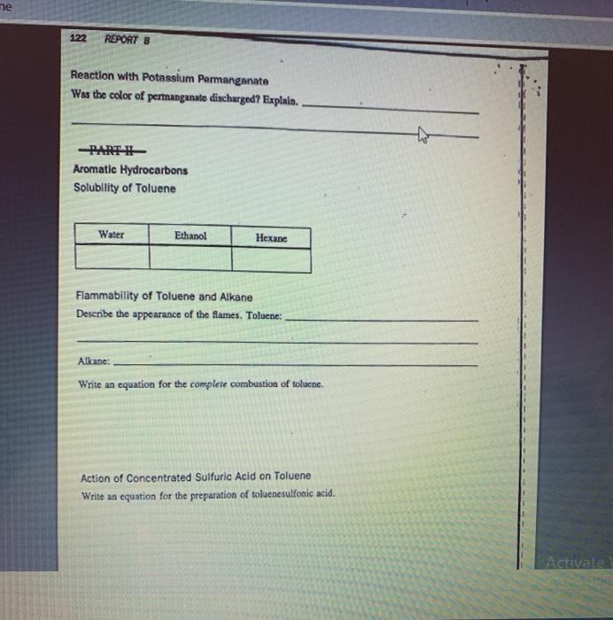 Solved ne 122 REPORT 8 Reaction with Potassium Permanganate | Chegg.com
