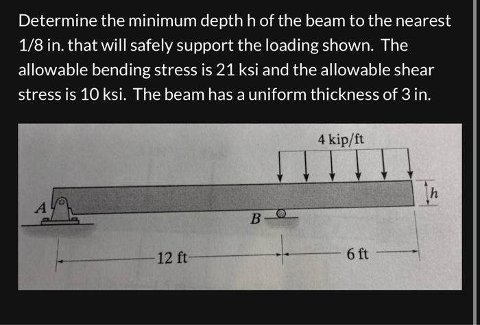 Determine the minimum depth h of the beam to the | Chegg.com