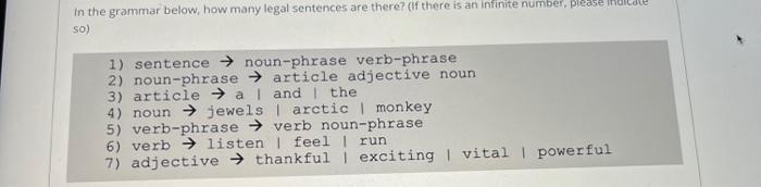 Solved In the grammar below, how many legal sentences are | Chegg.com
