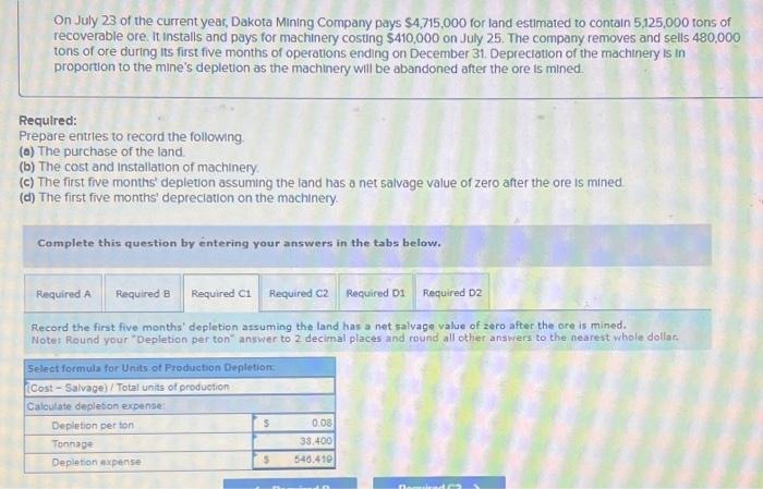 Solved On July 23 of the current year, Dakota Mining Company | Chegg.com