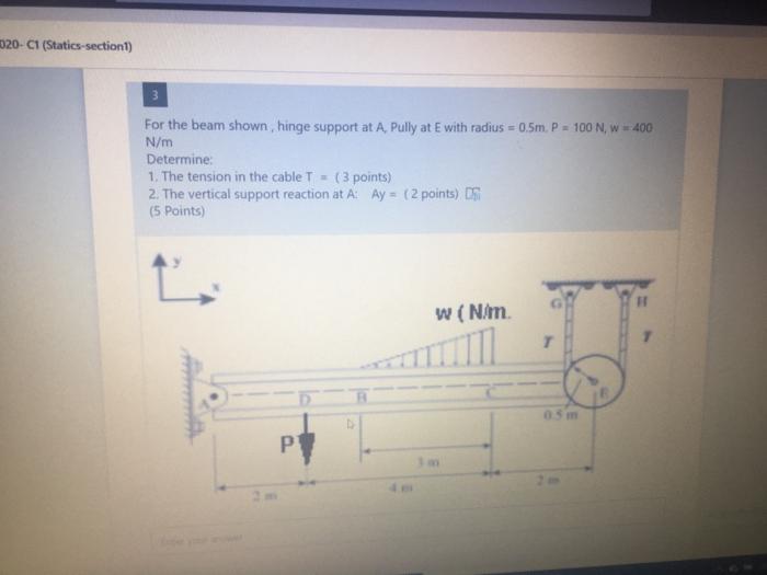 Solved 20- C1 (Statics-section) 3 For the beam shown, hinge | Chegg.com