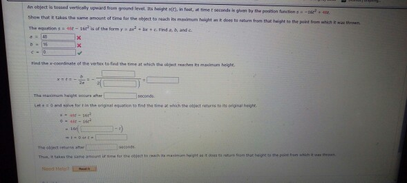 Solved An object is tossed vertically upward from ground | Chegg.com