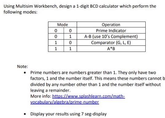 Using Multisim Workbench, design a 1-digit BCD | Chegg.com