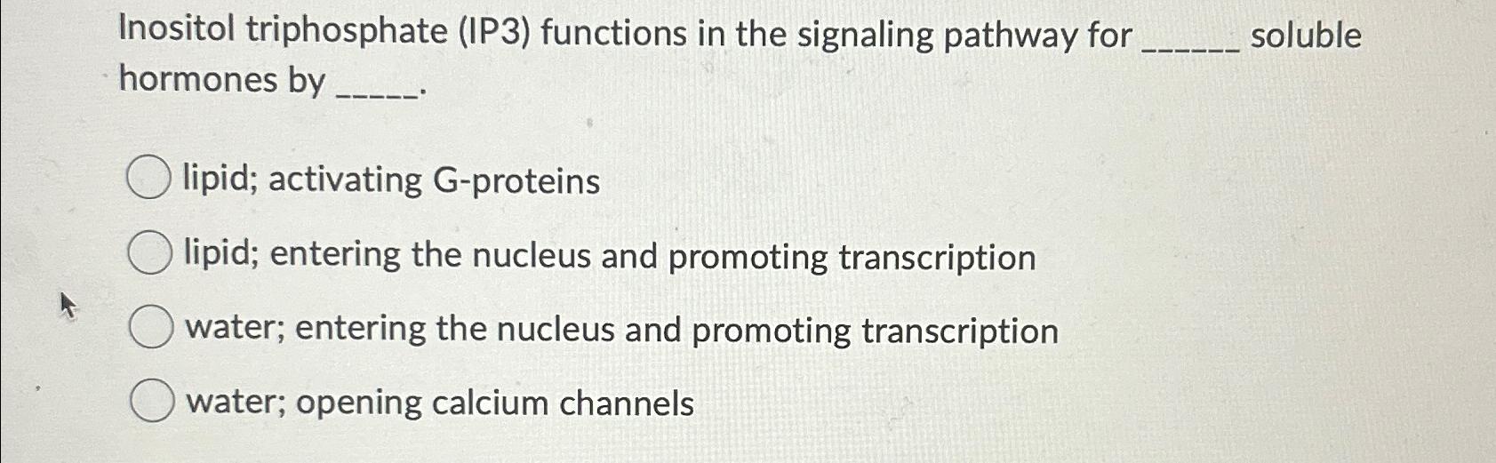 Solved Inositol triphosphate (IP3) ﻿functions in the | Chegg.com