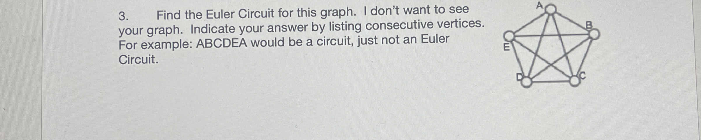 Solved Find the Euler Circuit for this graph. I don't want | Chegg.com