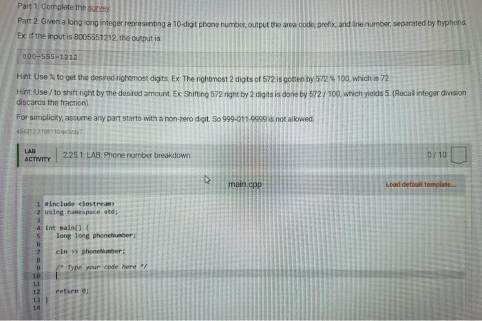 Solved Pait 1. Complete the survey. Part 2 Given a long long | Chegg.com