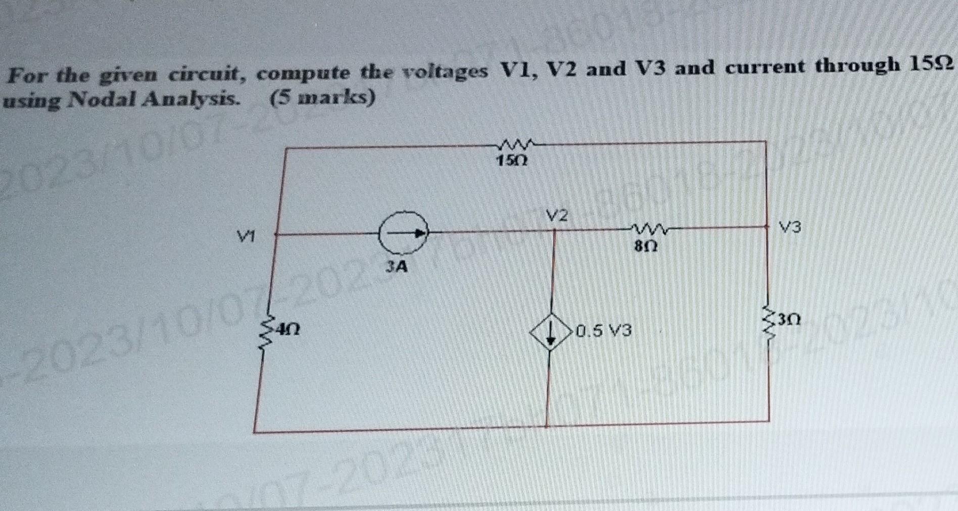 Solved 86019 compute the voltages V1, V2 and V3 and current | Chegg.com