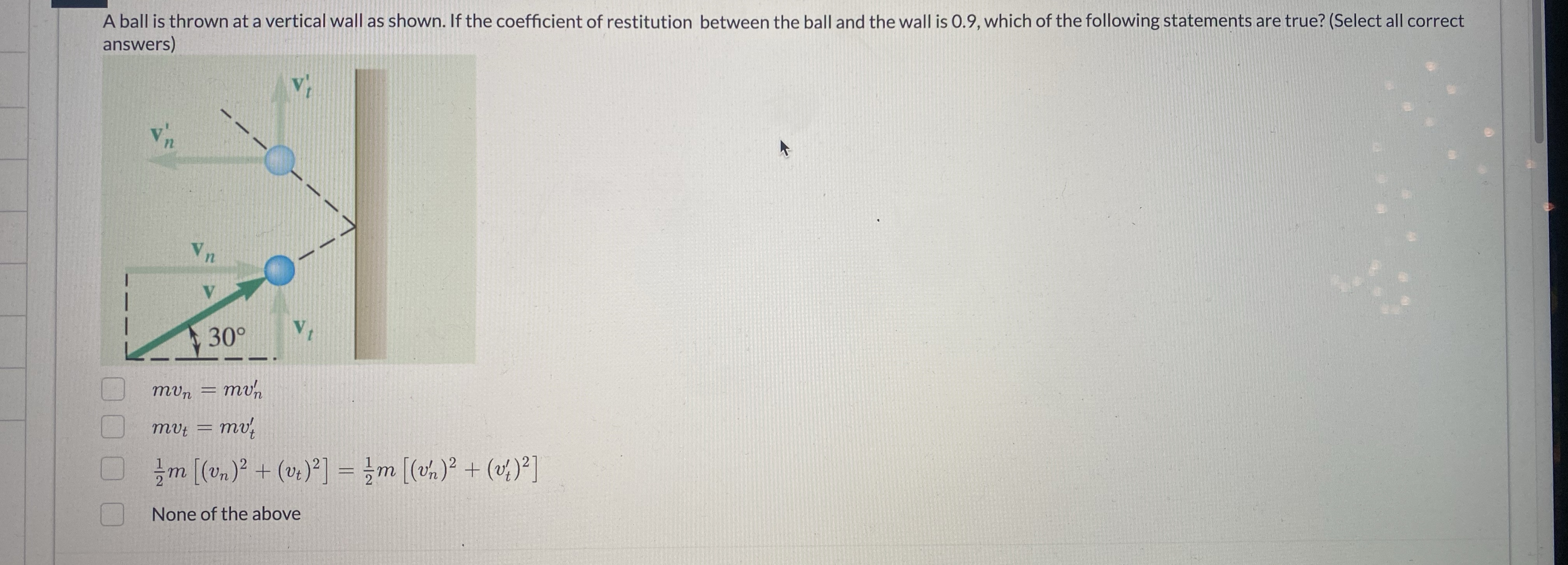 Solved by an EXPERT A ball is thrown at a vertical wall as shown. If the | Chegg.com