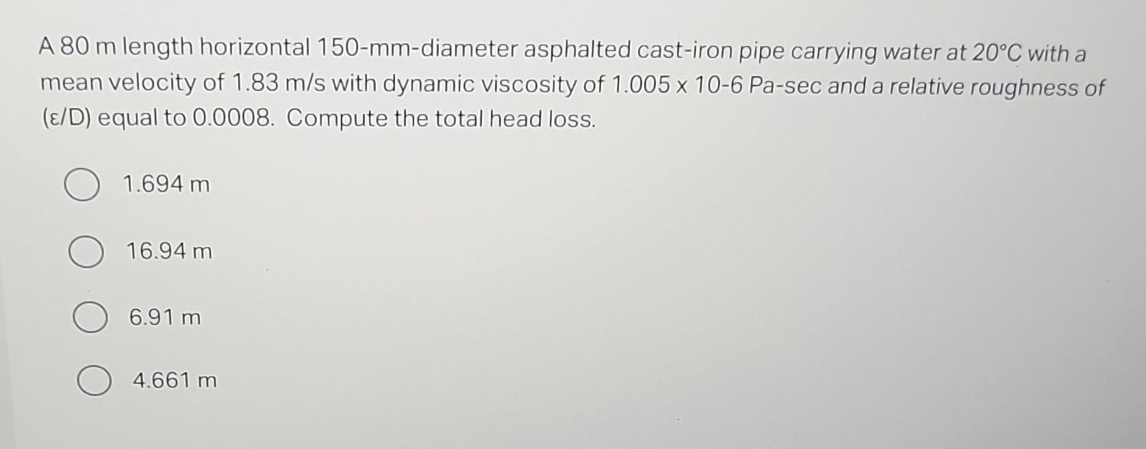 Solved A 80 m length horizontal 150-mm-diameter asphalted | Chegg.com