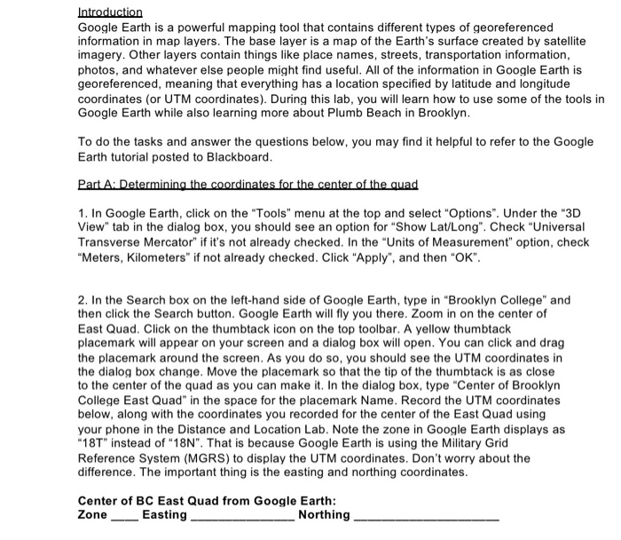 Solved Introduction Google Earth is a powerful mapping tool | Chegg.com