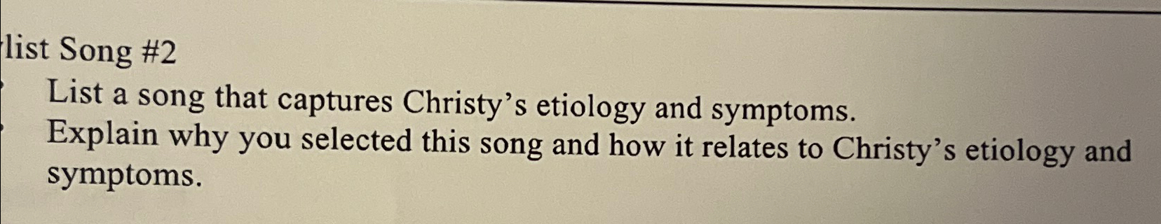 Solved list Song #2List a song that captures Christy's | Chegg.com