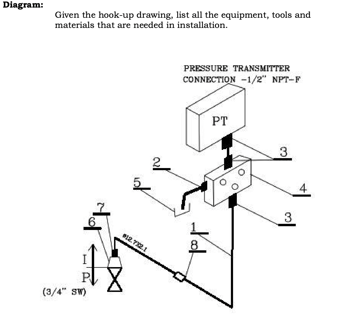 Solved Diagram:Given the hook-up drawing, list all the | Chegg.com
