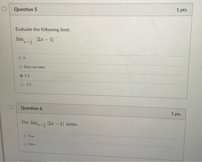 Solved Evaluate the following limit: limx→41−∣2x−1∣ 0 Does | Chegg.com