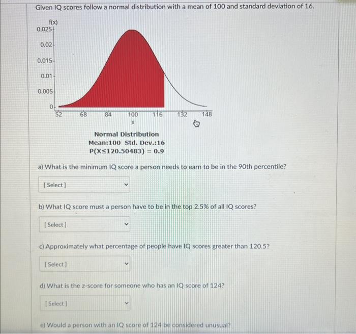 Solved Given IQ scores follow a normal distribution with a | Chegg.com