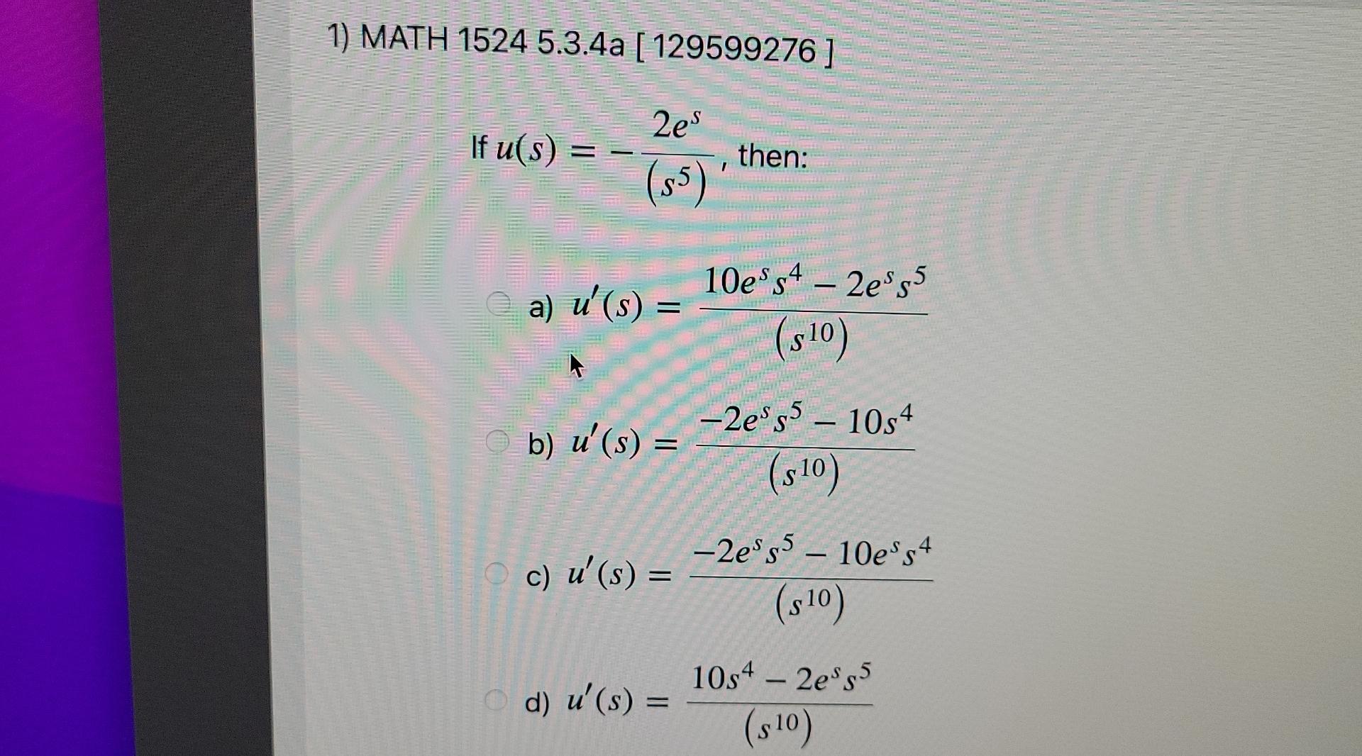 Solved 1) MATH 1524 5.3.4a [ 129599276 ] 2es If u(s) = - u - | Chegg.com