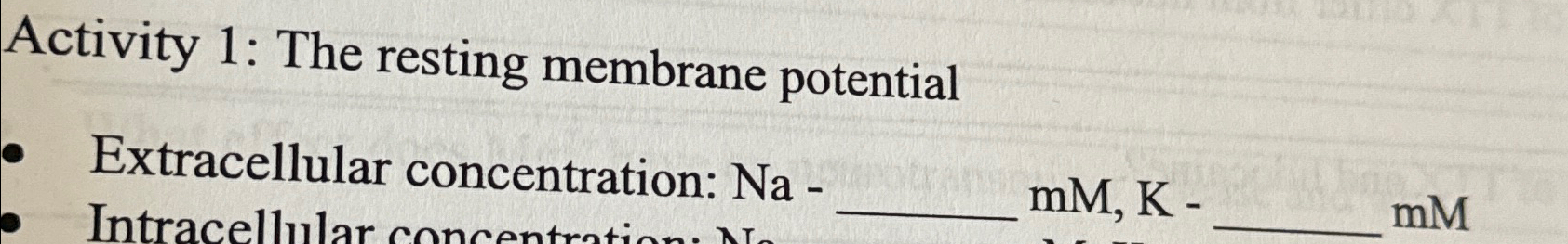 Solved Activity 1: The resting membrane | Chegg.com