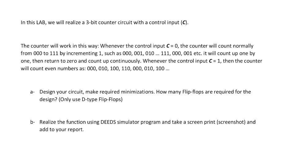 Solved In this LAB, we will realize a 3-bit counter circuit | Chegg.com
