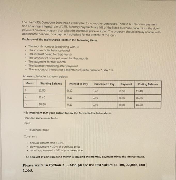 Solved 1.5) The TidBit Computer Store has a credit plan for | Chegg.com