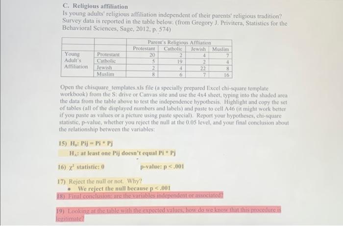 Solved C. Religious affiliation Is young adults' refigious | Chegg.com