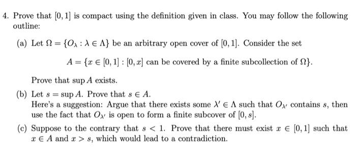 Solved 4. Prove that [0,1] is compact using the definition | Chegg.com