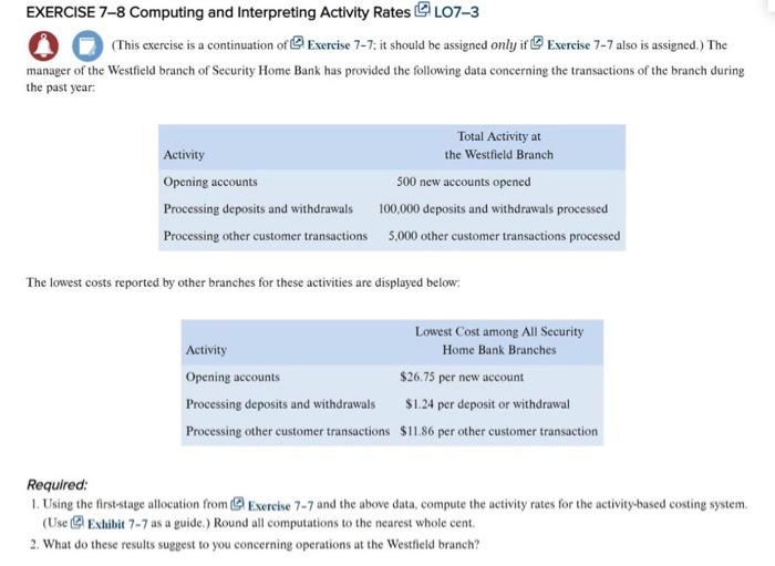 Solved Exercise 7-7 first stage allocations and 7-8 | Chegg.com
