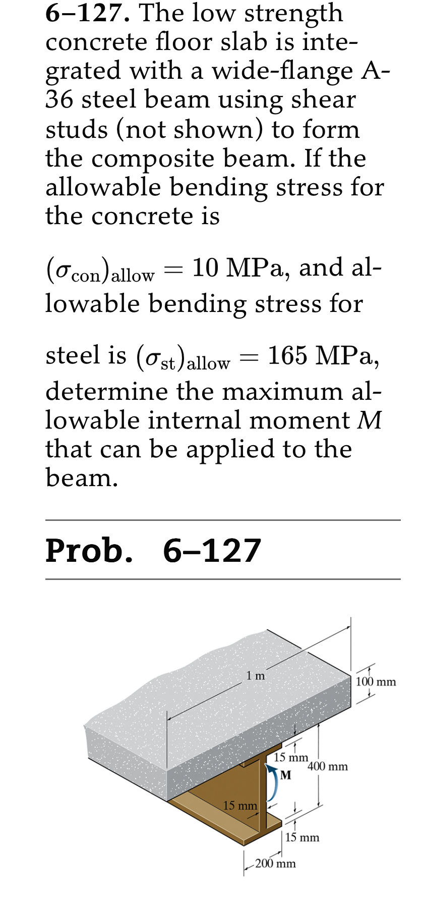 Solved 6-127. ﻿The low strength concrete floor slab is | Chegg.com