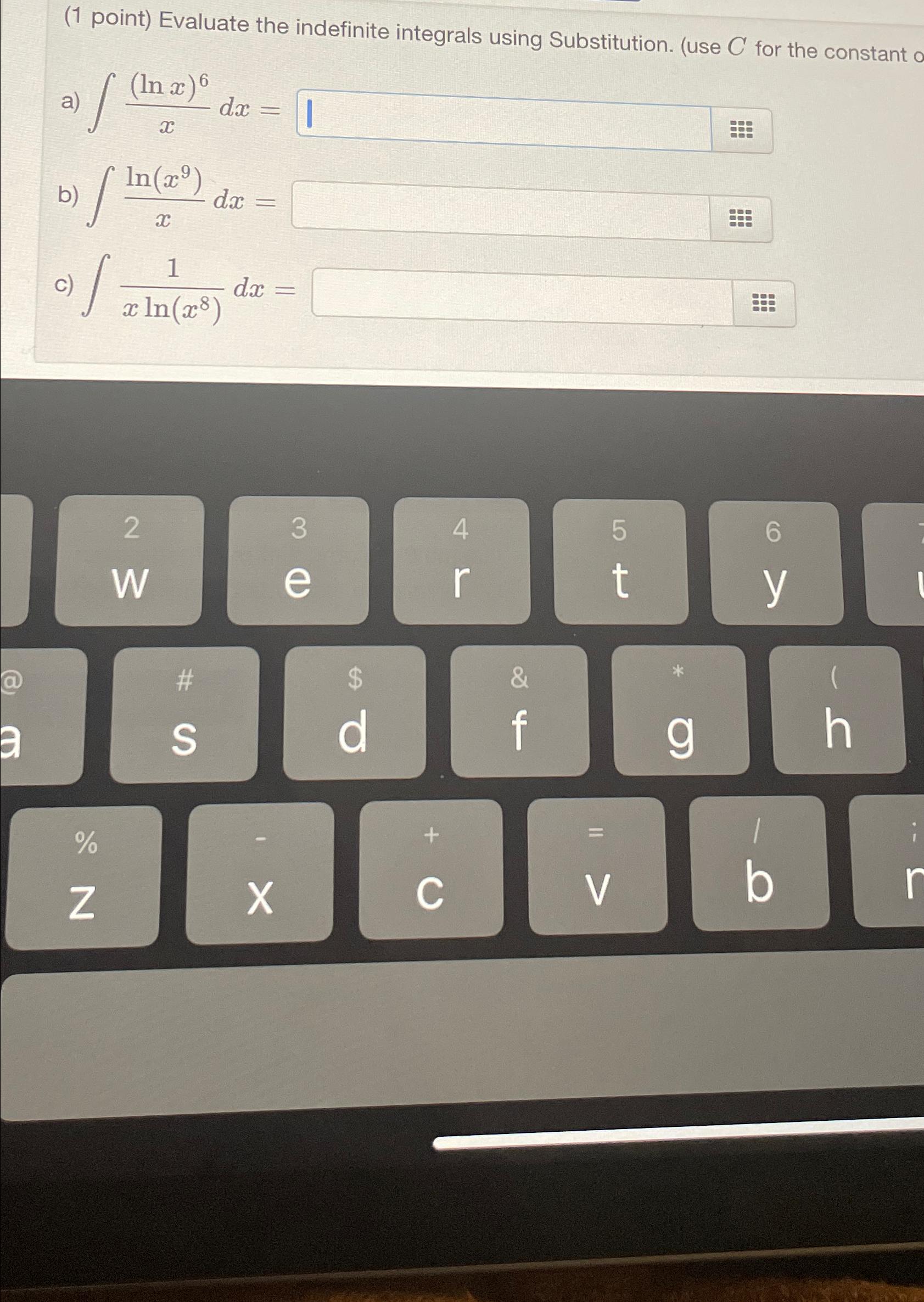 Solved (1 ﻿point) ﻿Evaluate the indefinite integrals using | Chegg.com