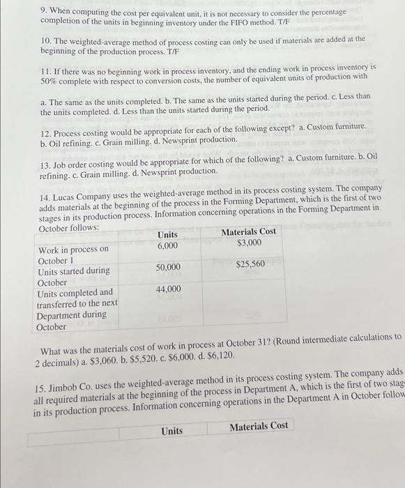 Solved 9. When computing the cost per equivalent unit, it is | Chegg.com