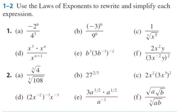 Solved 1-2 Use the Laws of Exponents to rewrite and simplify | Chegg.com