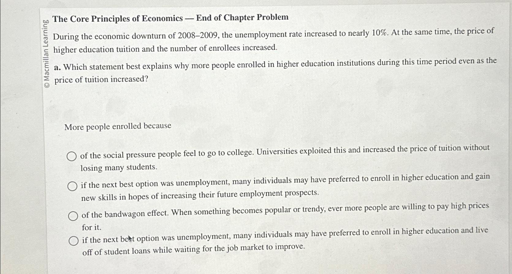 Solved The Core Principles of Economics - ﻿End of Chapter | Chegg.com