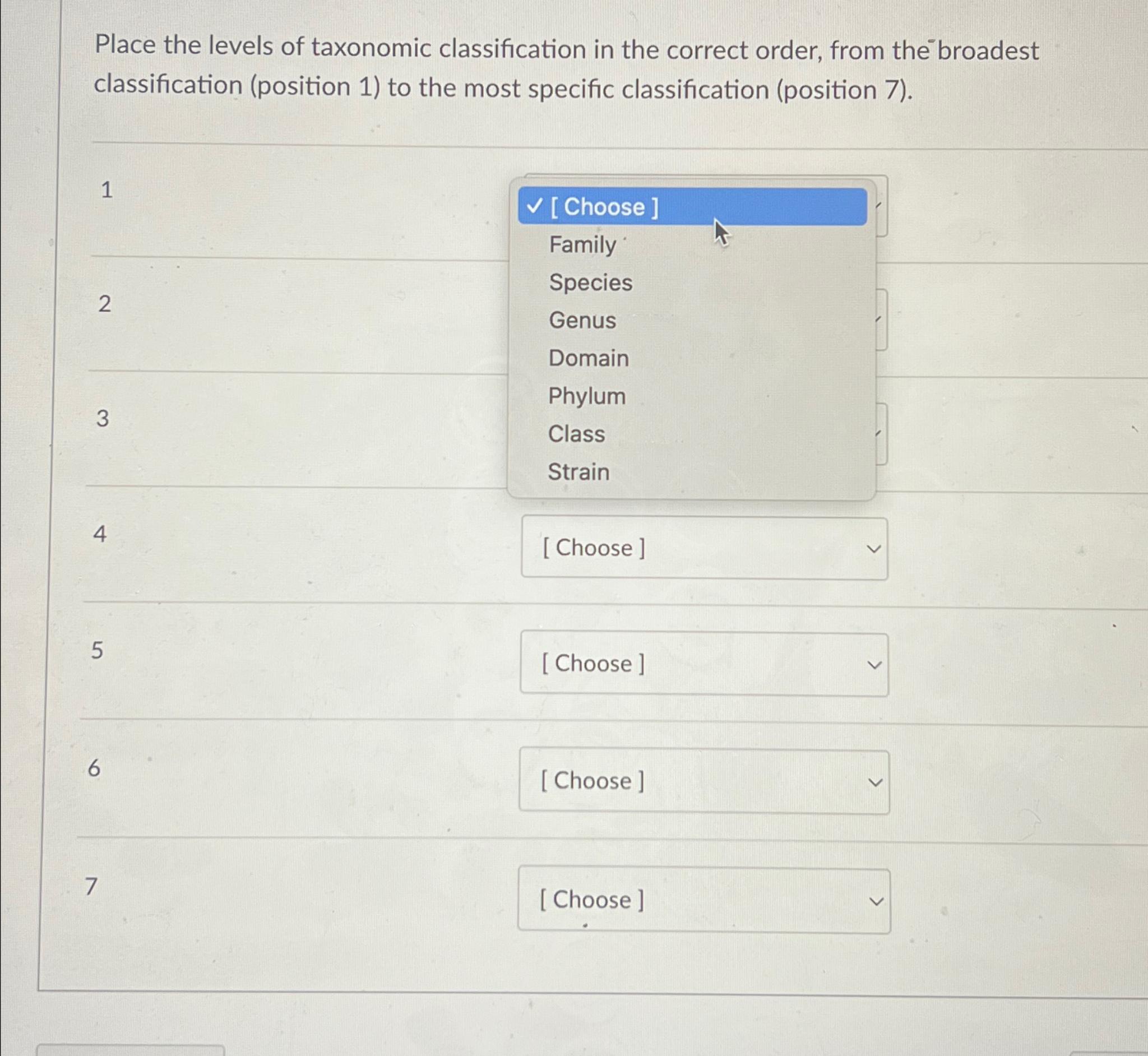 Solved Place the levels of taxonomic classification in the | Chegg.com