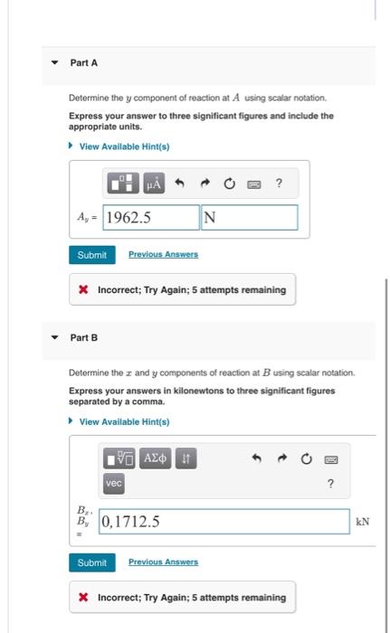 Solved Part A Determine the y component of reaction at A | Chegg.com