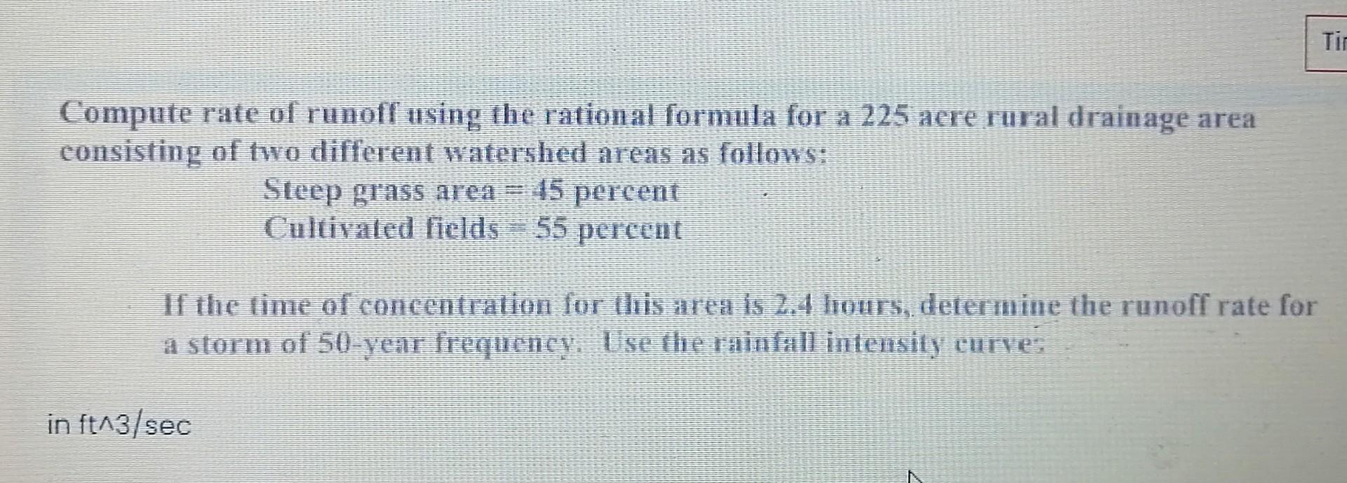 Solved Compute rate of runoff using the rational formula for | Chegg.com