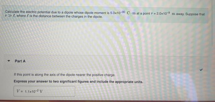 Solved Calculate the electric potential due to a dipole | Chegg.com