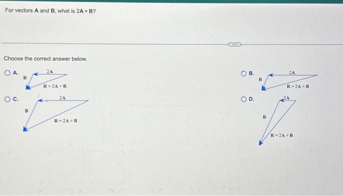 Solved For vectors A and B, what is 2A + B? Choose the | Chegg.com