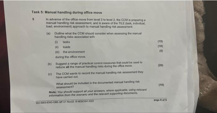 Solved Task 5: Manual handling during office move 5 In | Chegg.com