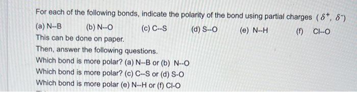 Solved For each of the following bonds, indicate the | Chegg.com