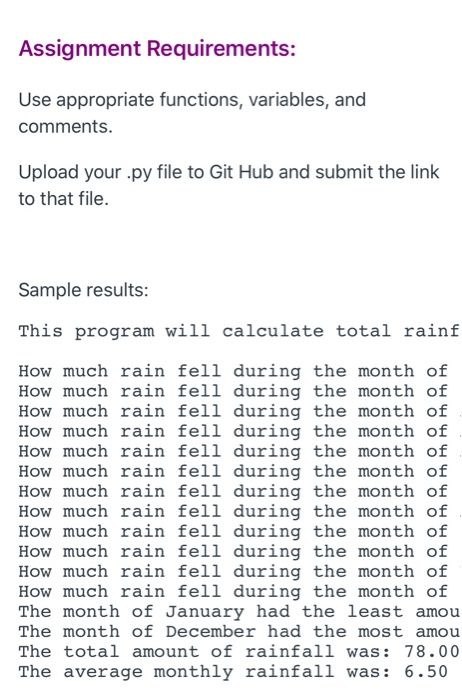 Solved Programming Practice 7.1: Rainfall Statistics 15 pts | Chegg.com