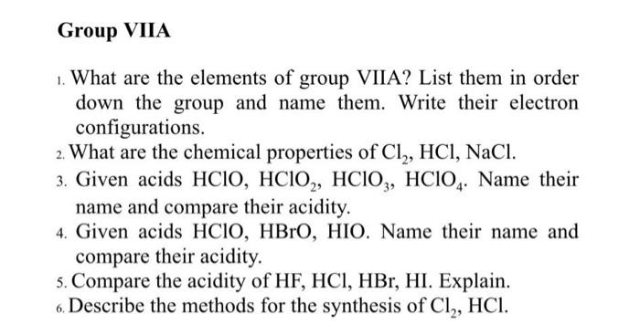 Solved Group VIIA What are the elements of group VIIA? List | Chegg.com