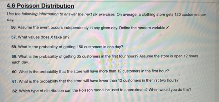 Solved 4.6 Poisson Distribution Use the following | Chegg.com