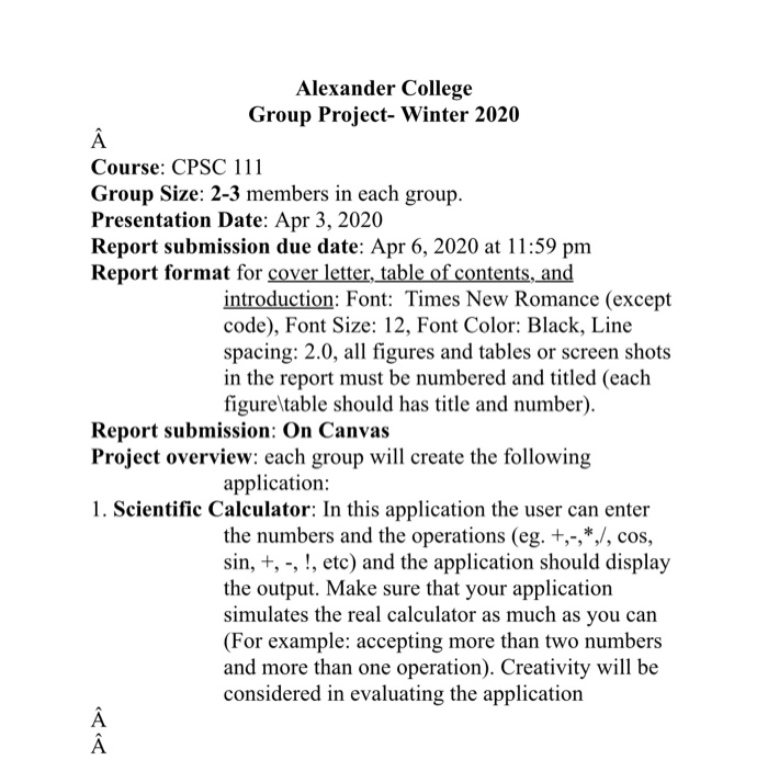Alexander College Group Project-Winter 2020 Course: | Chegg.com
