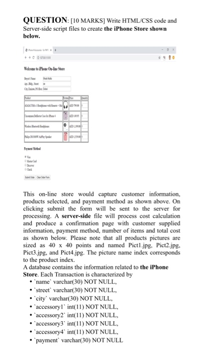 QUESTION: [10 MARKS] Write HTML/CSS code and | Chegg.com
